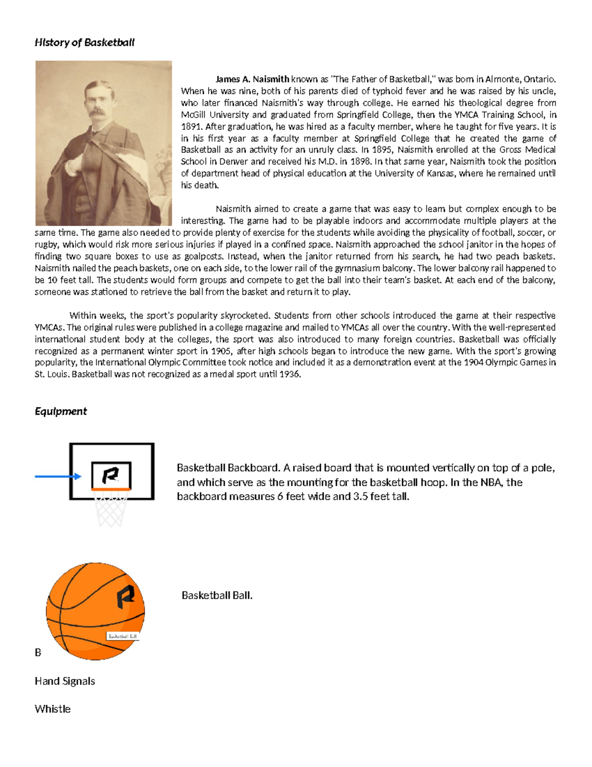 History of Basketball - practice - History of Basketball James A ...