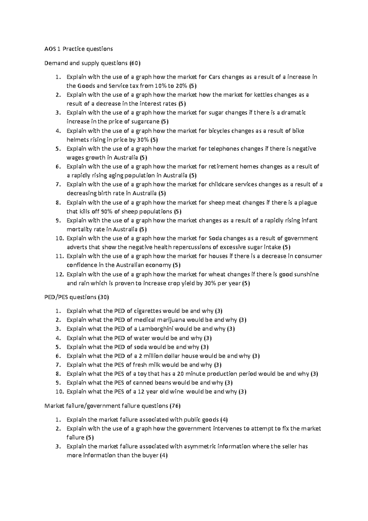 AOS 1 Practice questions - AOS 1 Practice questions Demand and supply ...