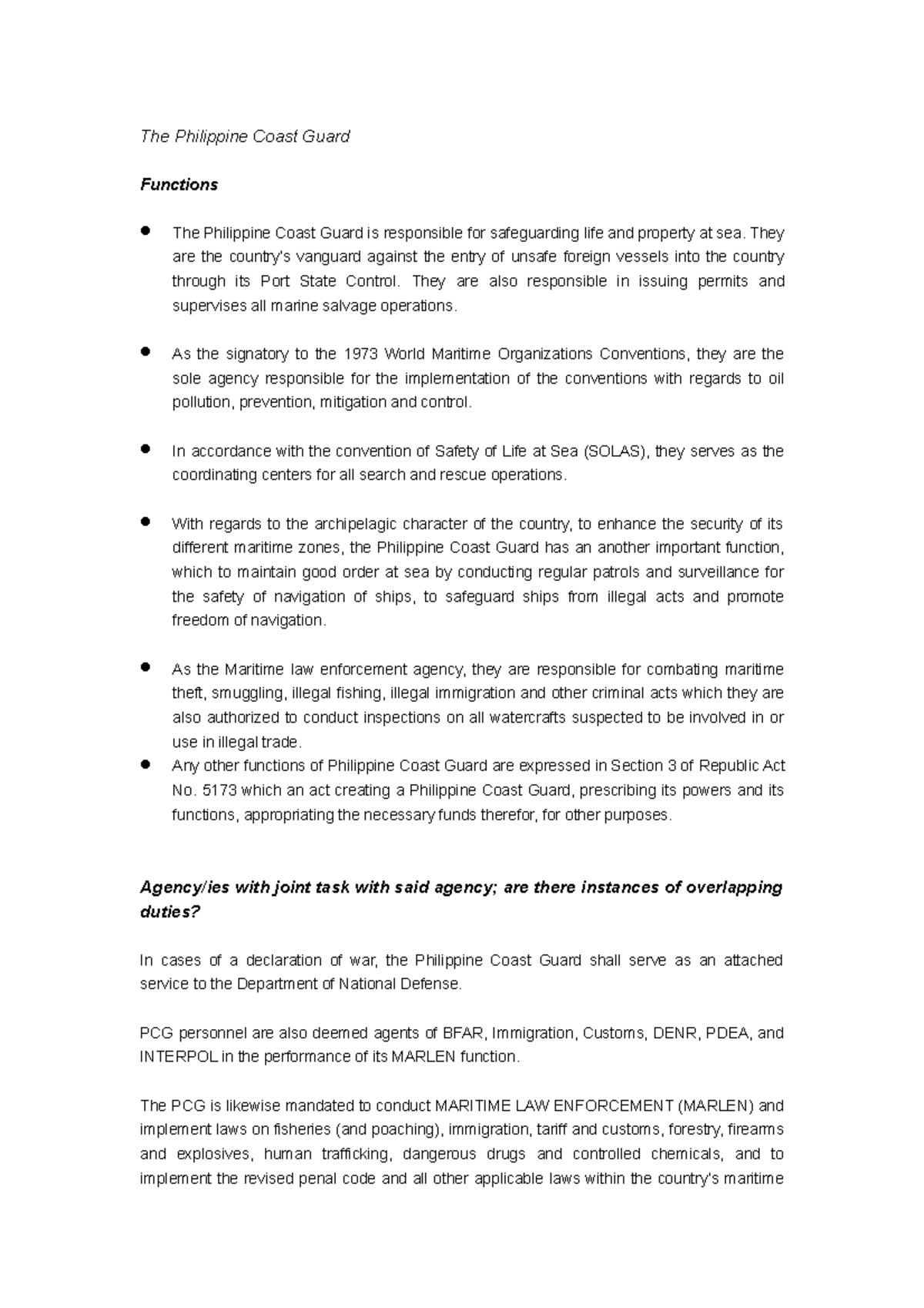 PCG Report - The Philippine Coast Guard Functions The Philippine Coast ...