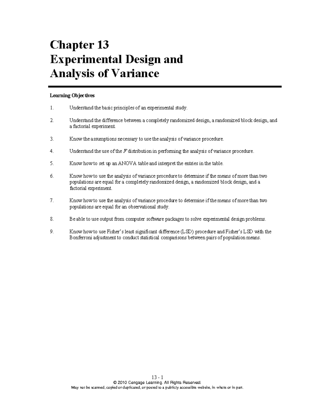 13 SBE11e SM Ch13 - Fabulous - 13 - 1 © 2010 Cengage Learning. All Rights Reserved. Chapter 13 ...