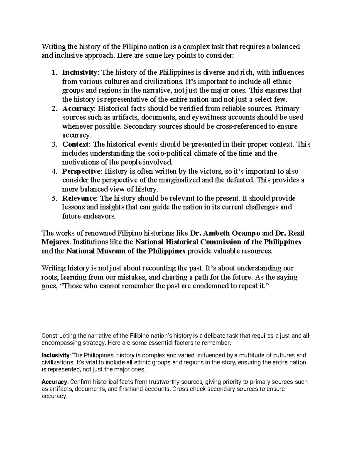 How We Should Write Our History - Writing the history of the Filipino ...