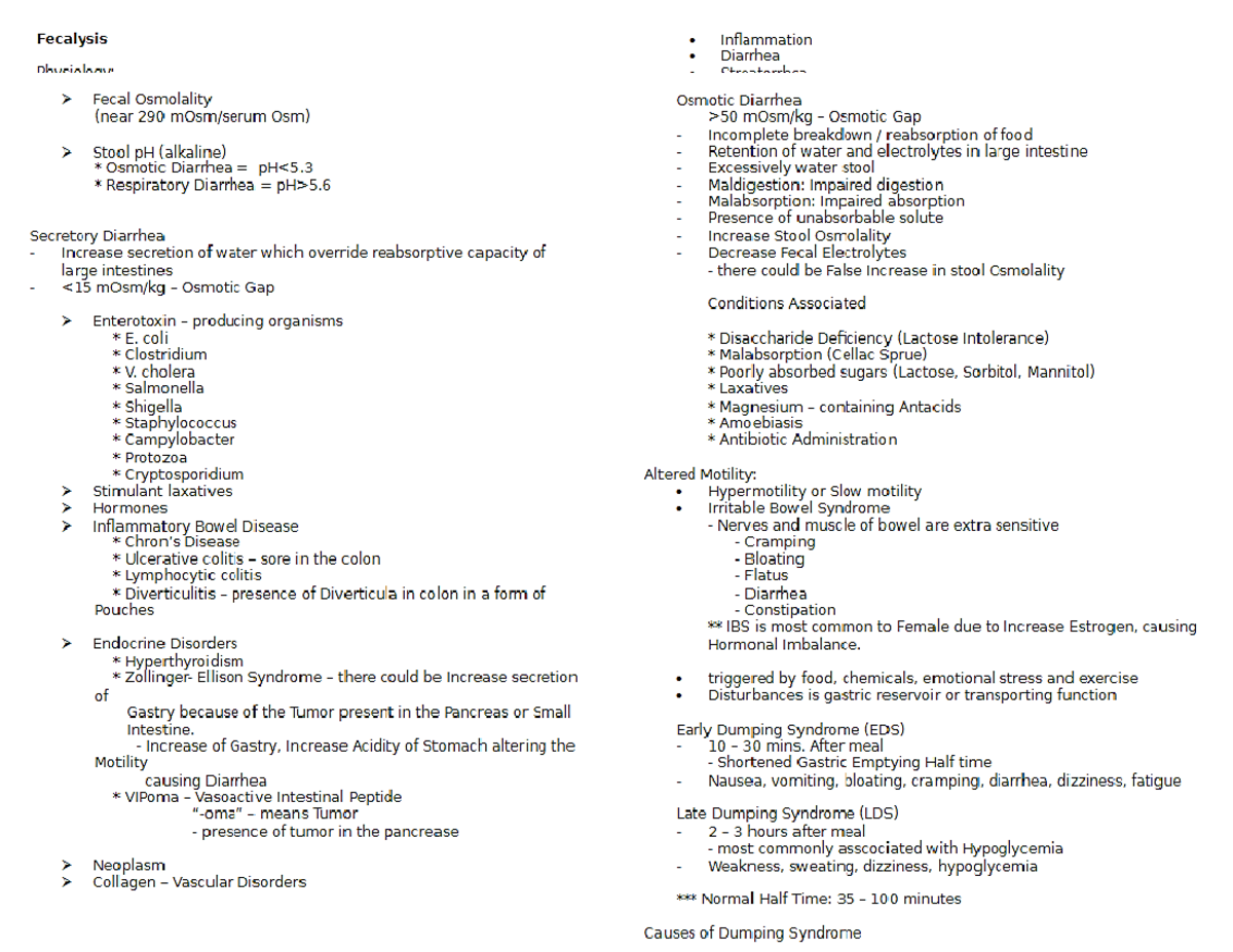 Fecalysis summary and laboratory - Medical Technology - OLFU - Studocu