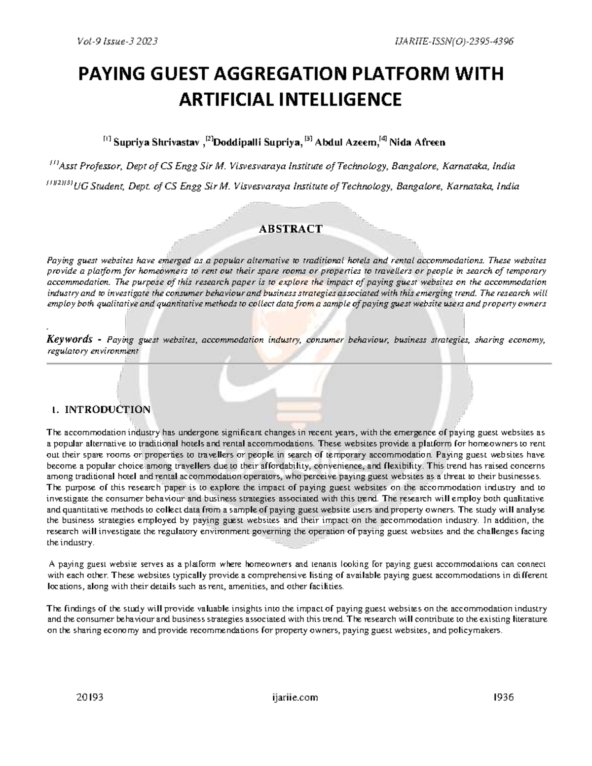 Paying guest aggrigate platform ijariie 2019 3 - PAYING GUEST ...