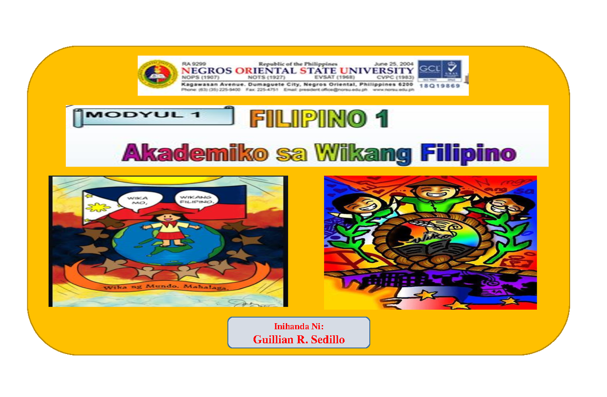 Modyul 1 Fil 1 - Inihanda Ni: Guillian R. Sedillo Paunang Salita Ang ...
