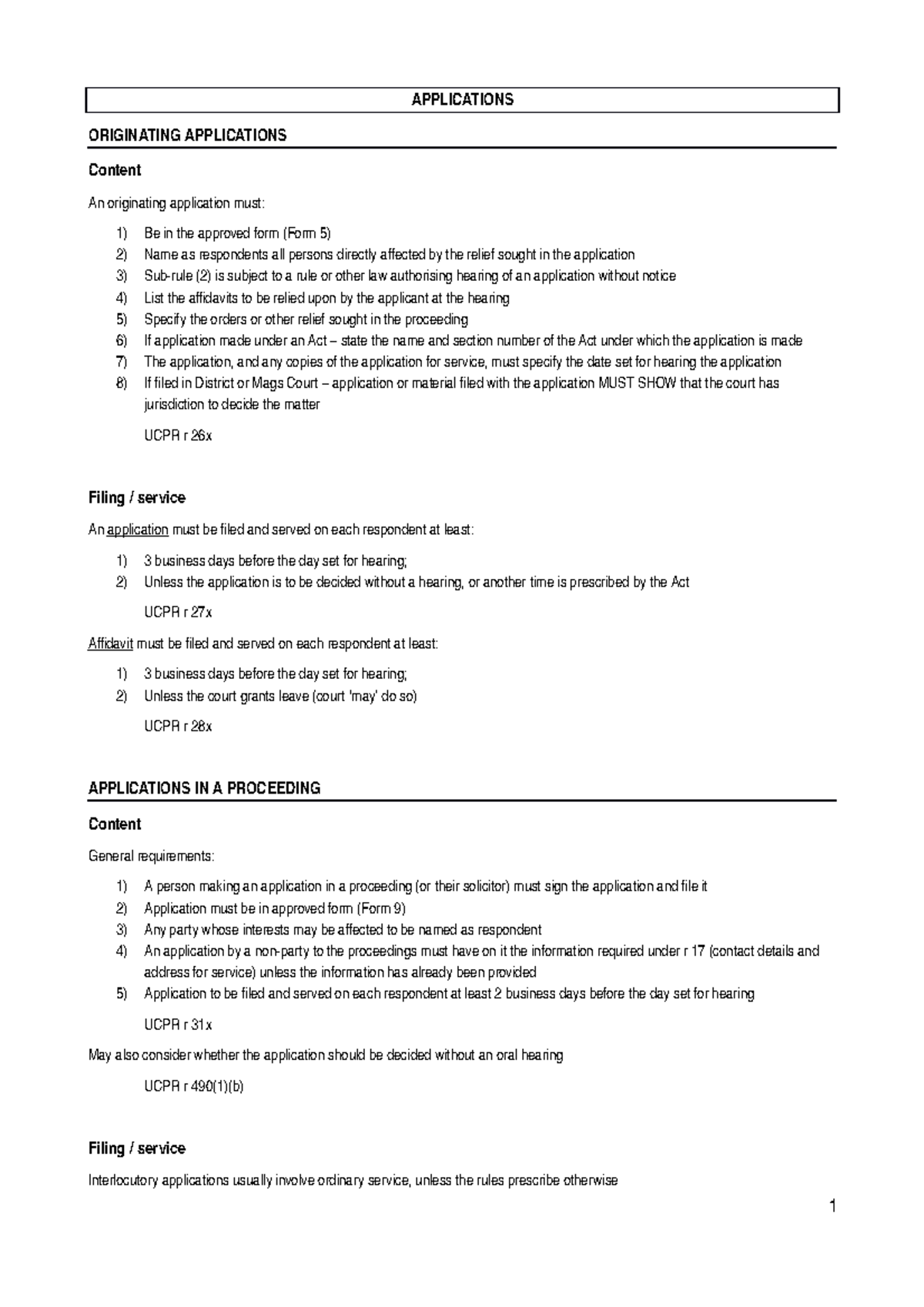 6.0 Applications, Affidavit Evidence, Subpoenas - APPLICATIONS ...