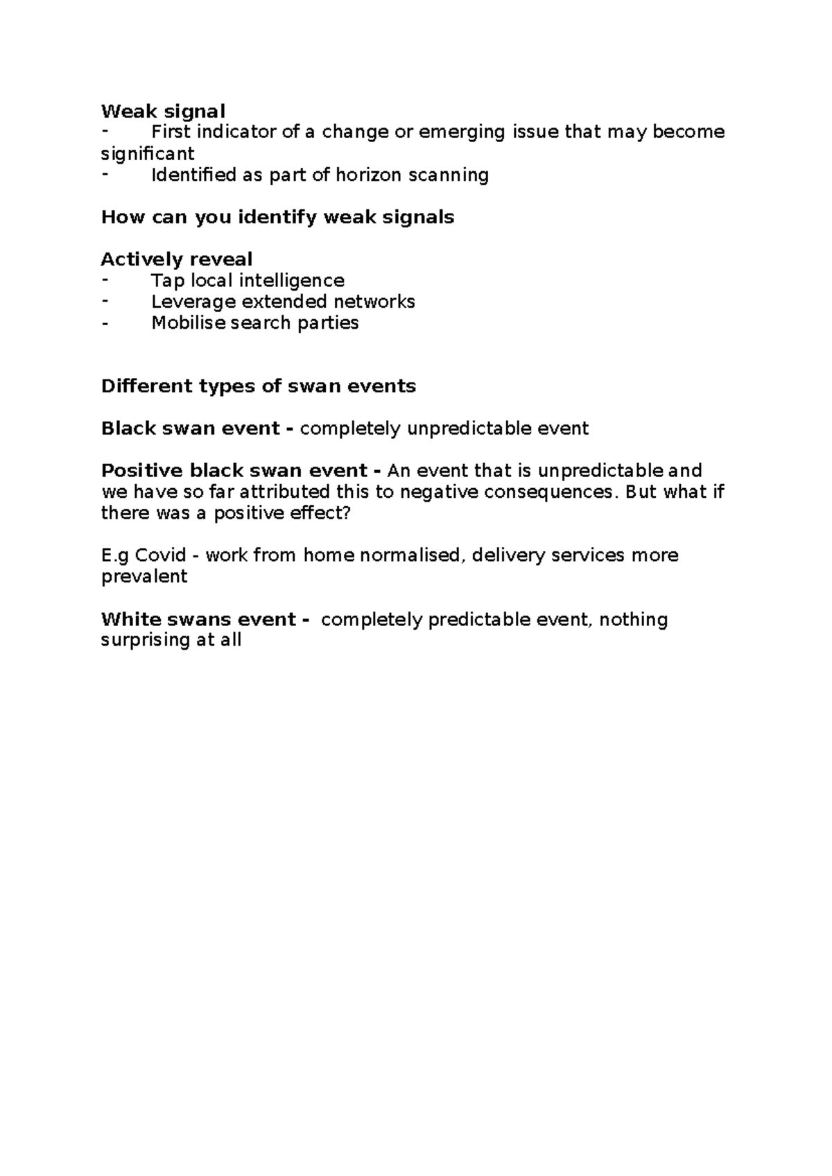 Signals and swan events - Weak signal ⁃ First indicator of a change or ...