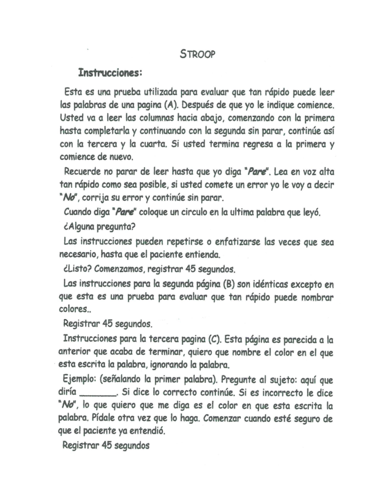 2. Stroop - Bateria RRR - ROJO VERDE AZUL VERDE ROJO AZUL ROJO AZUL ...