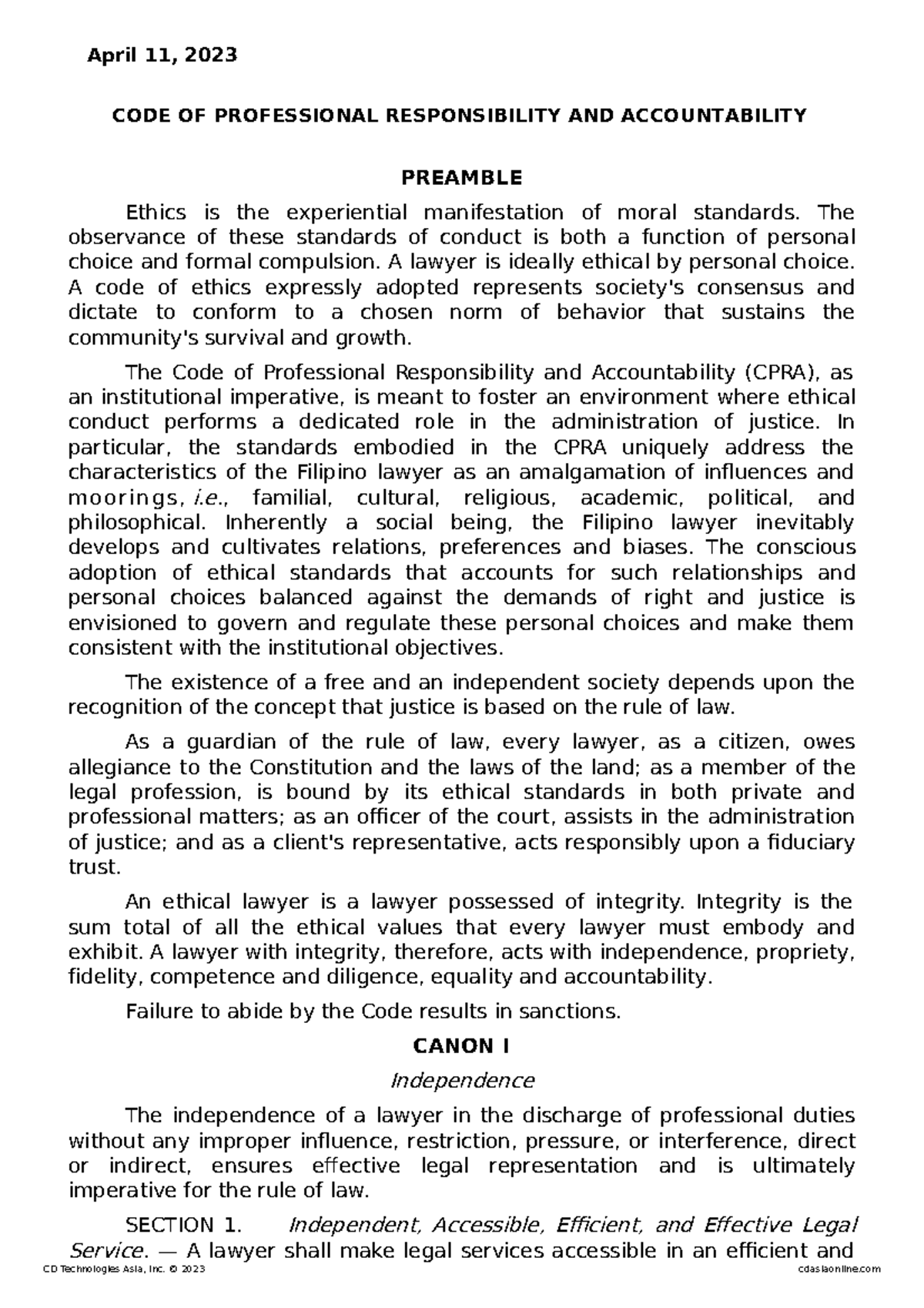 CPRA - Revised Code of Professional Responsibilities and Accountability ...
