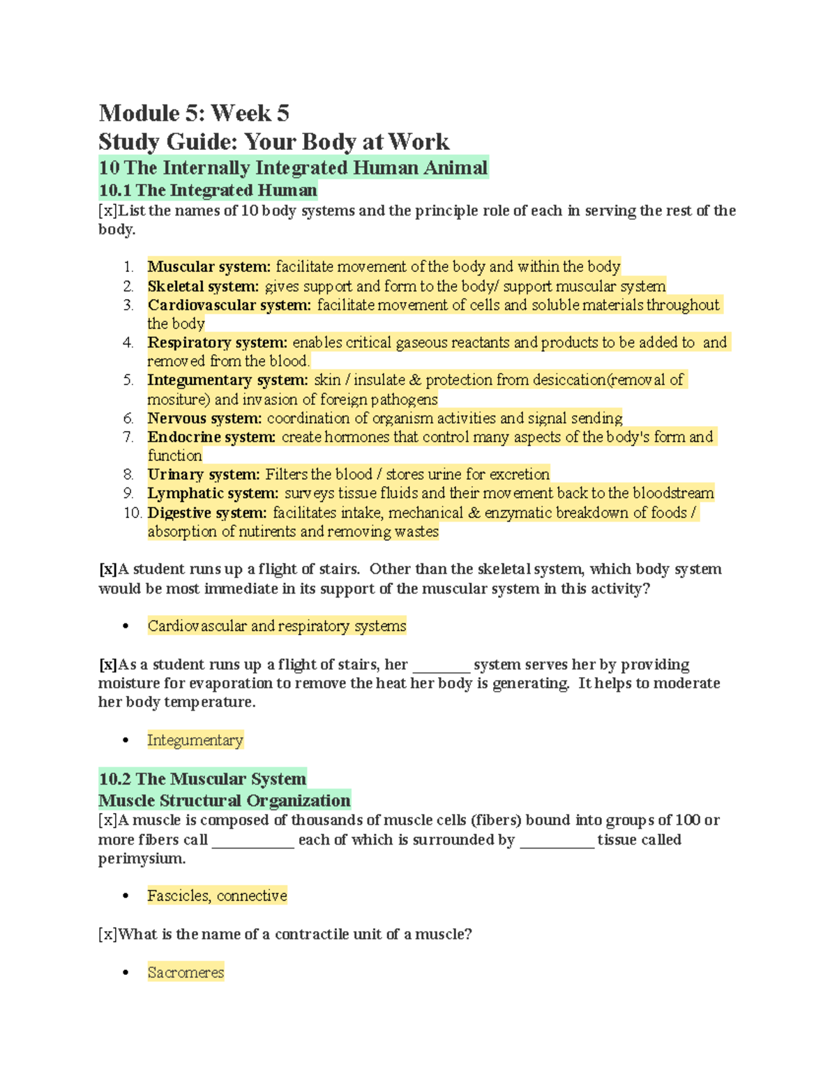 BIOL 101 Module 5 Week Study Guide: Your Body at Work - Module 5: Week ...