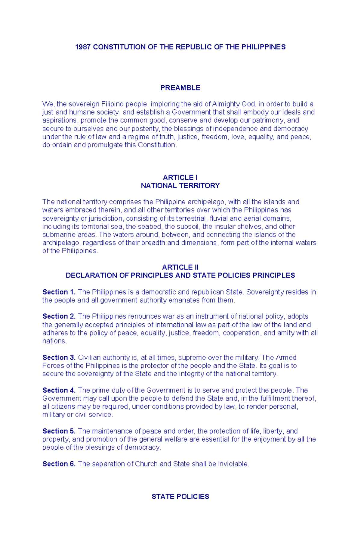 1987 Constitution OF THE Republic OF THE Philippines - 1987 ...