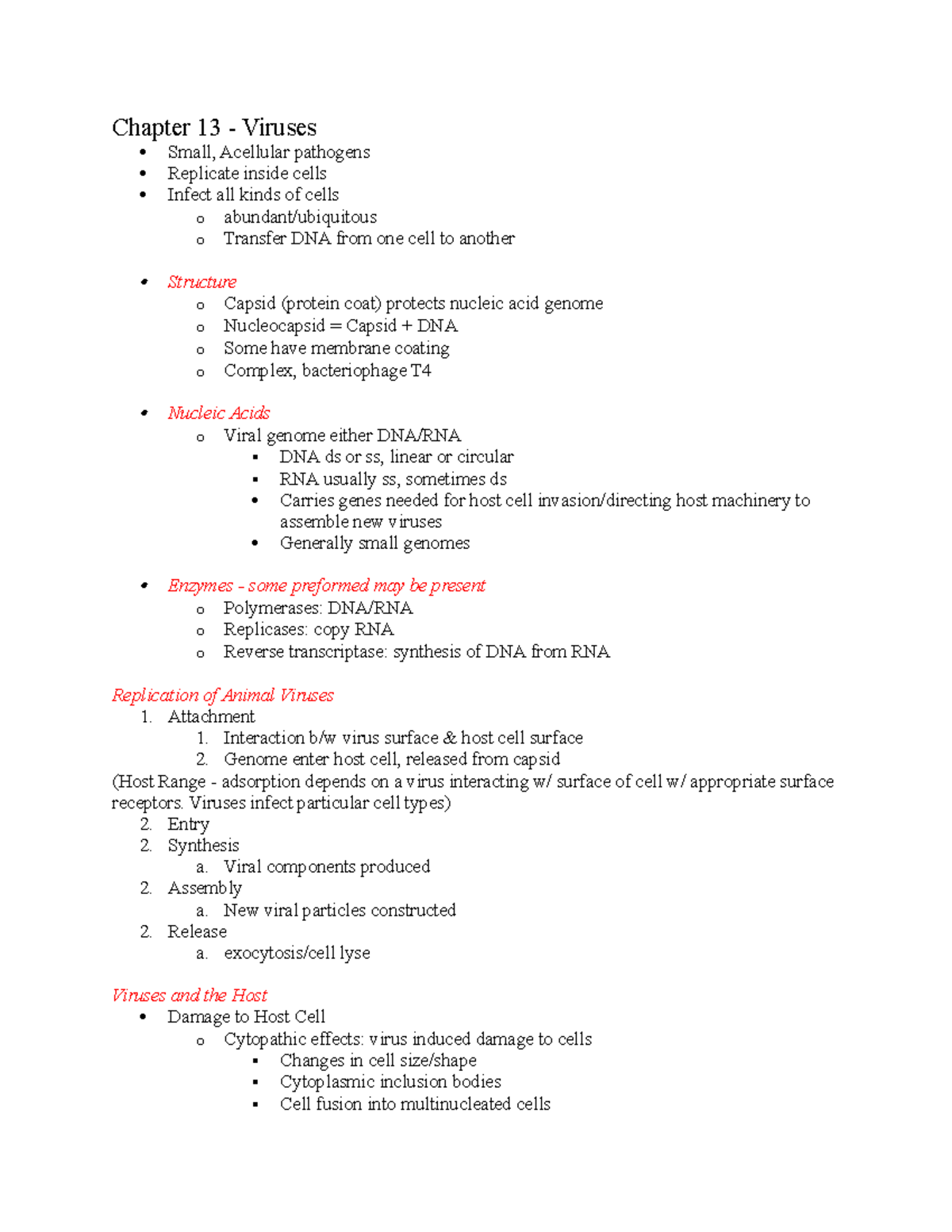 212 CH 13 - Lecture notes 13 - Chapter 13 - Viruses Small, Acellular ...
