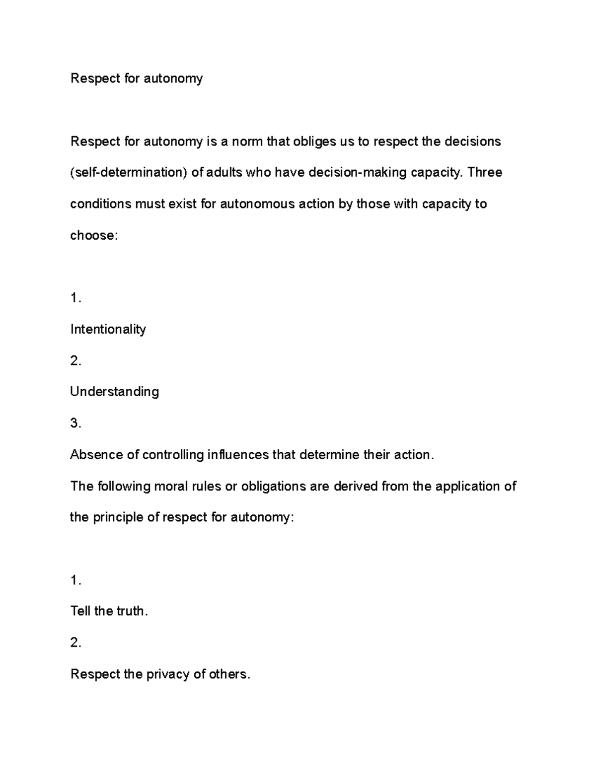 The 4 basic ethical principles - Respect for autonomy Respect for ...