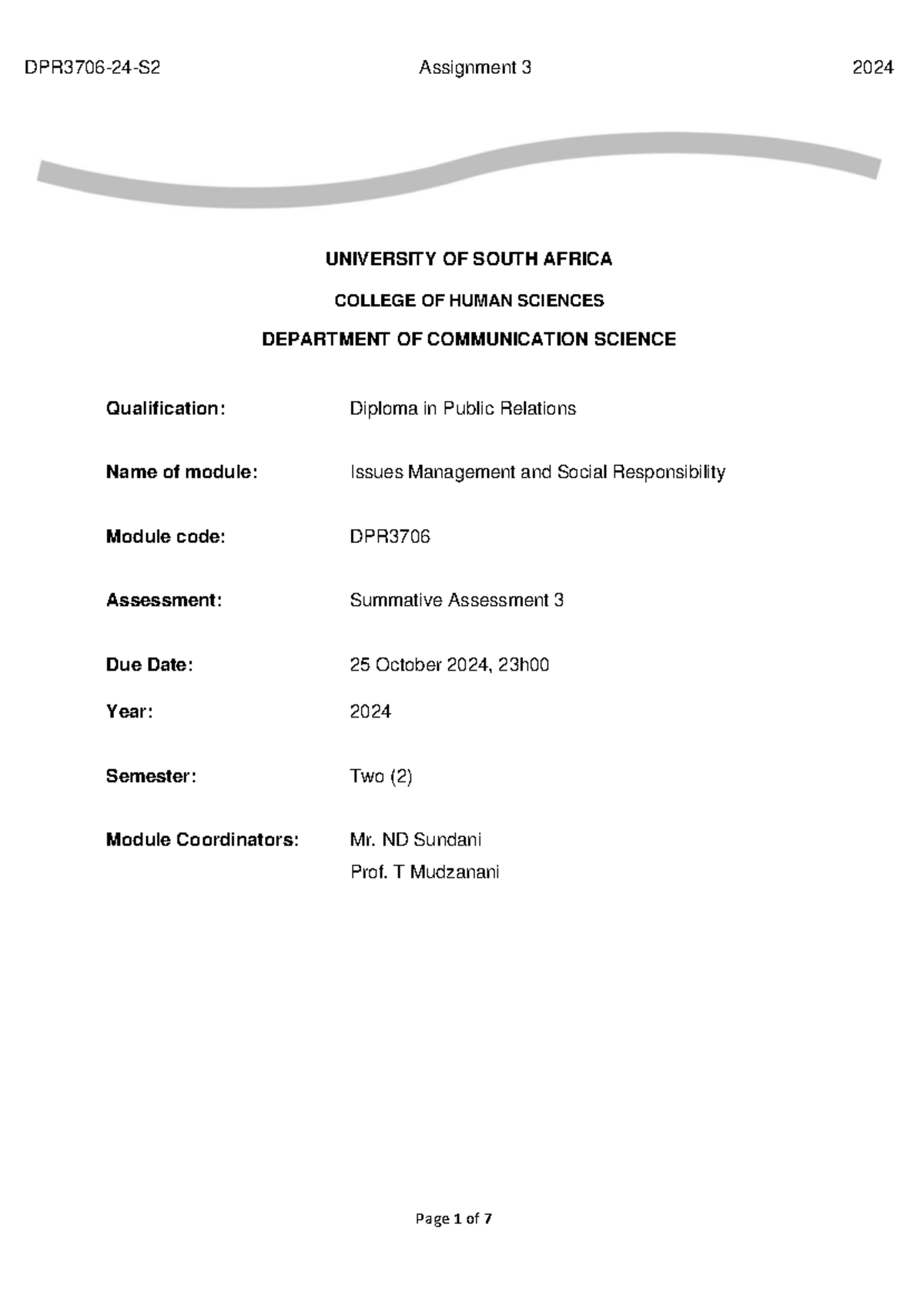 DPR3706 Semester 02 Assignment 03 (Exam) 2024 - DPR 3706 - 24 - S 2 Assignment 3 2024 UNIVERSITY ...