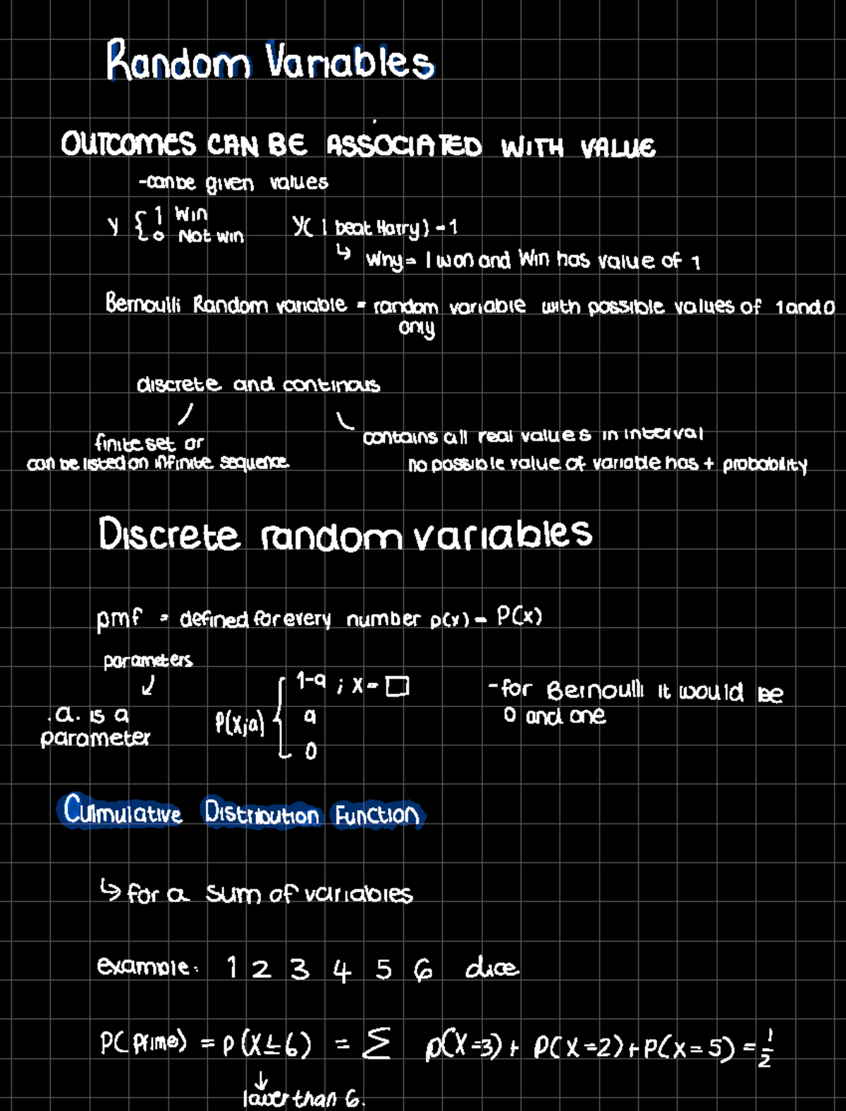 Notes: DISCRETE distributions - Random Variables OUTCOMES CAN BE ...
