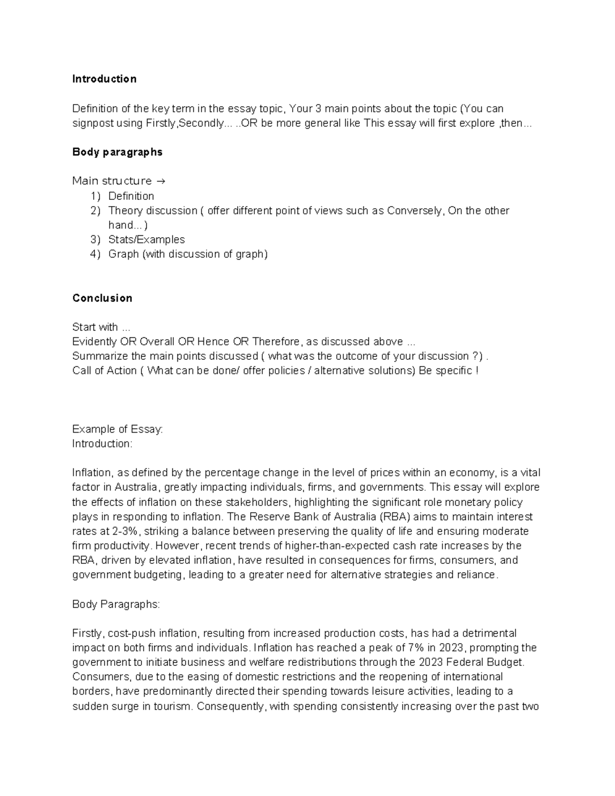 Essay structure-Economics - Introduction Definition of the key term in ...