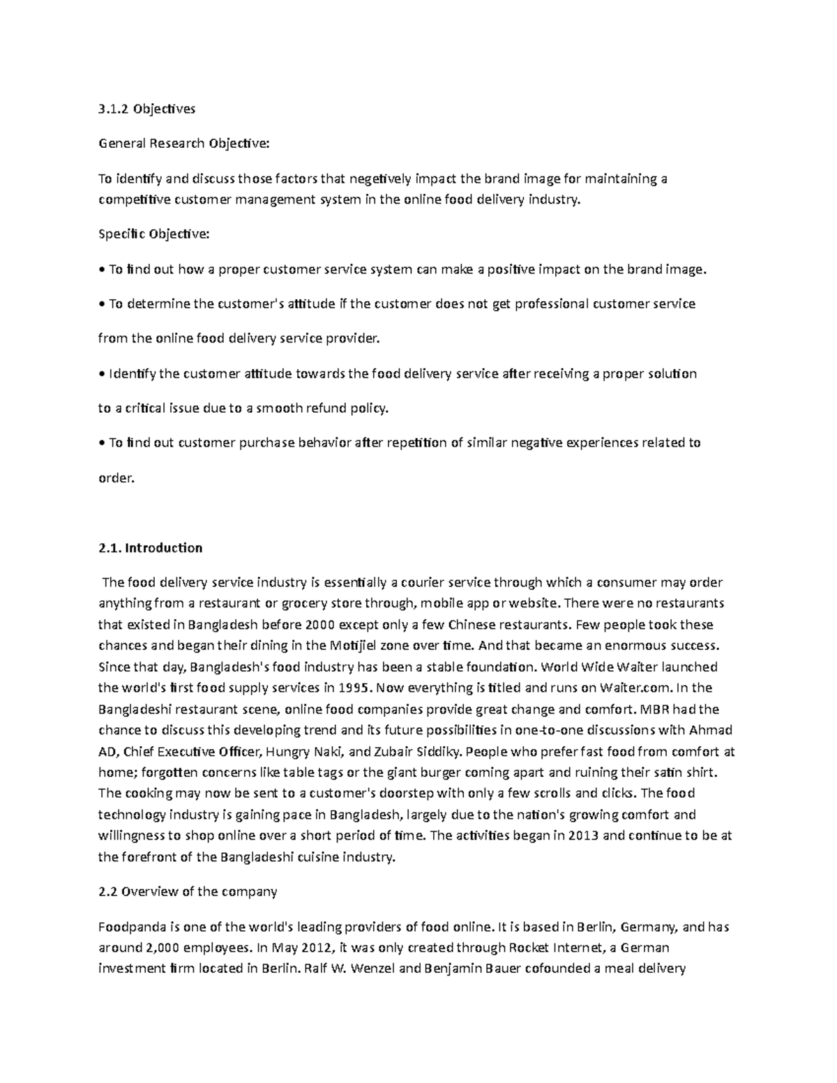 Foodpanda - 3.1 Objectives General Research Objective: To identify and ...