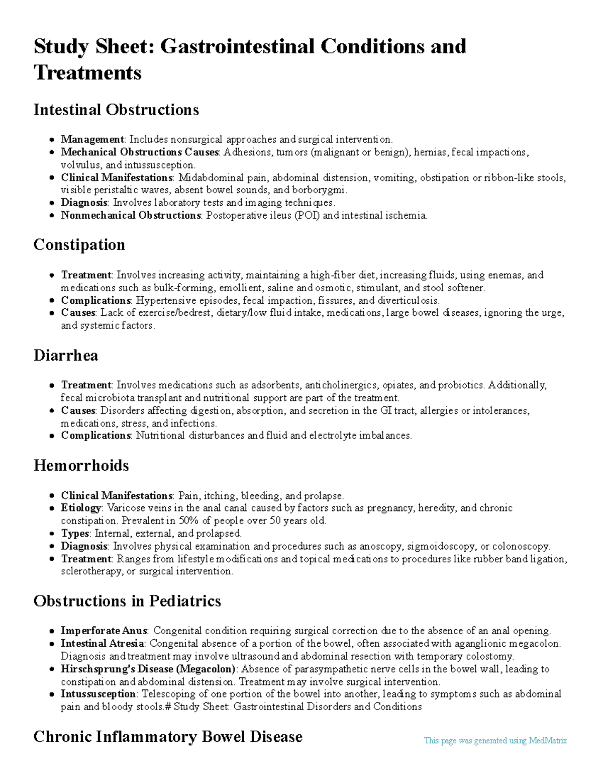 Gas exchange two - Study Sheet: Gastrointestinal Conditions and ...