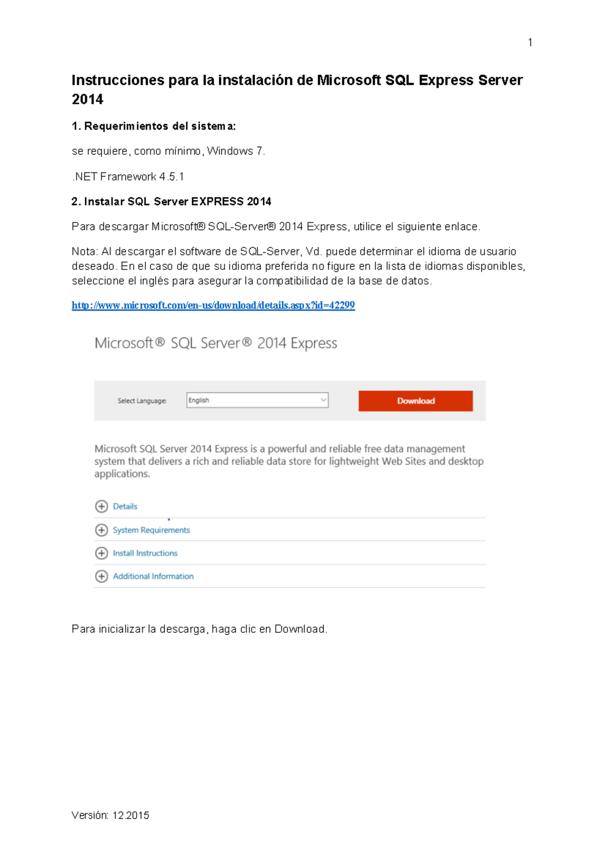 Instalacion SQL base de datos - Instrucciones para la instalación de ...