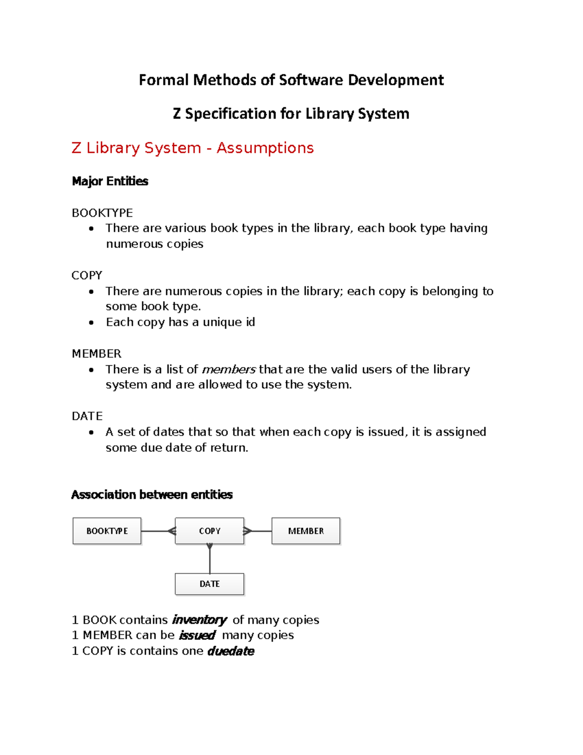 Z Specification for Library System - Formal Methods of Software ...