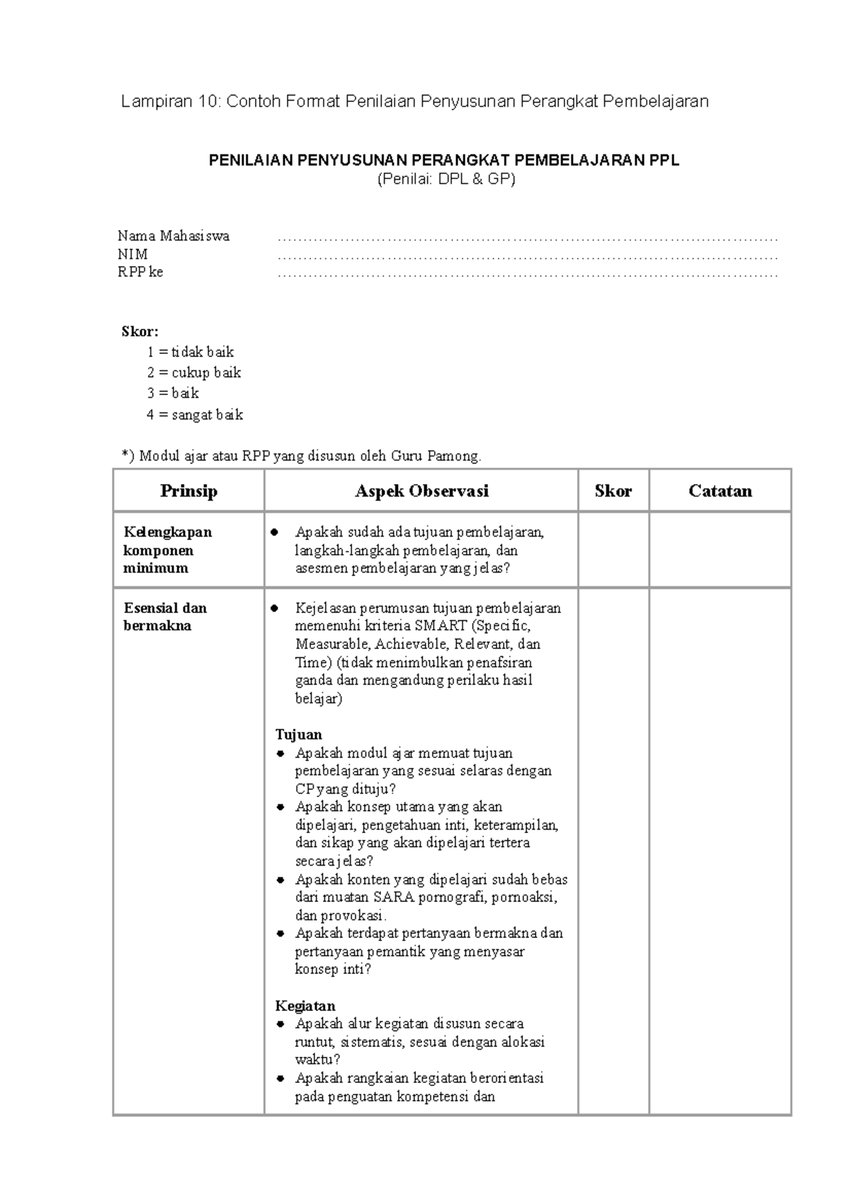 Lampiran 10 - Contoh Format Penilaian Penyusunan Perangkat Pembelajaran ...