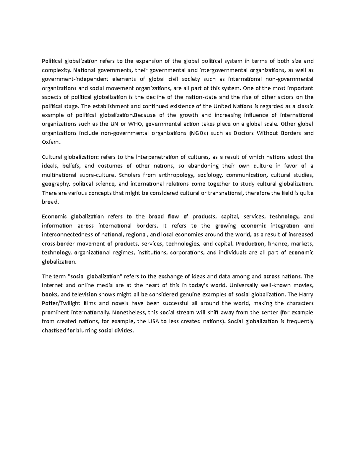 Types of Globalization: Political, Social, Cultural and Economic ...
