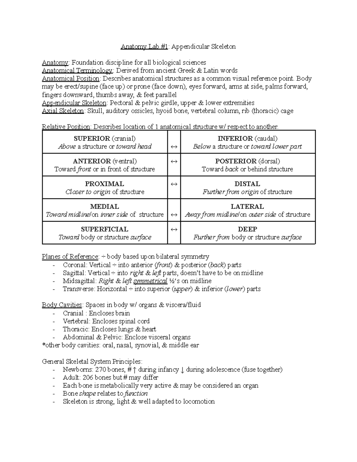PHSC2302 Anatomy Lab #1 Appendicular Skeleton - Anatomy Lab #1 ...