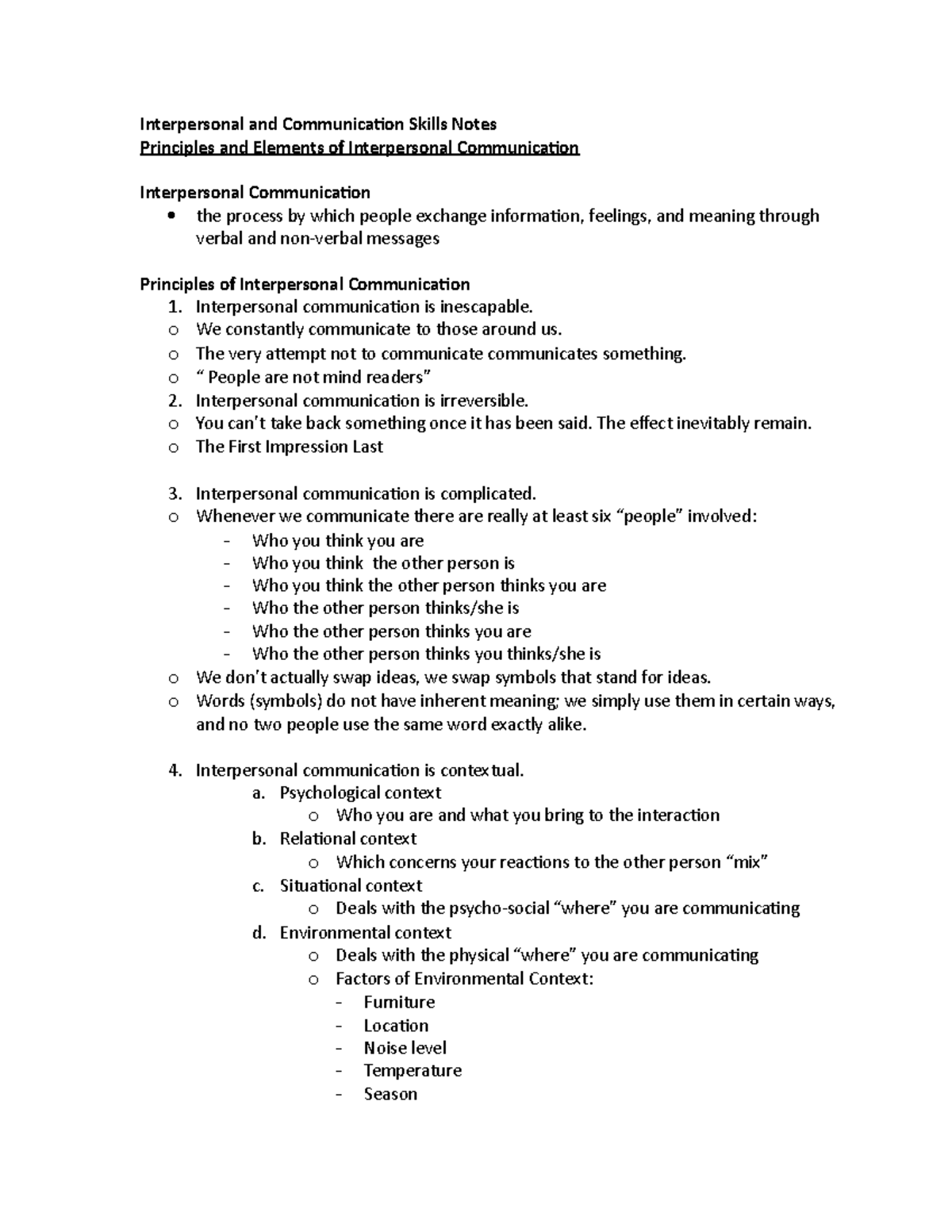 HCP 132 Notes - Principles and Elements of Interpersonal Communication ...