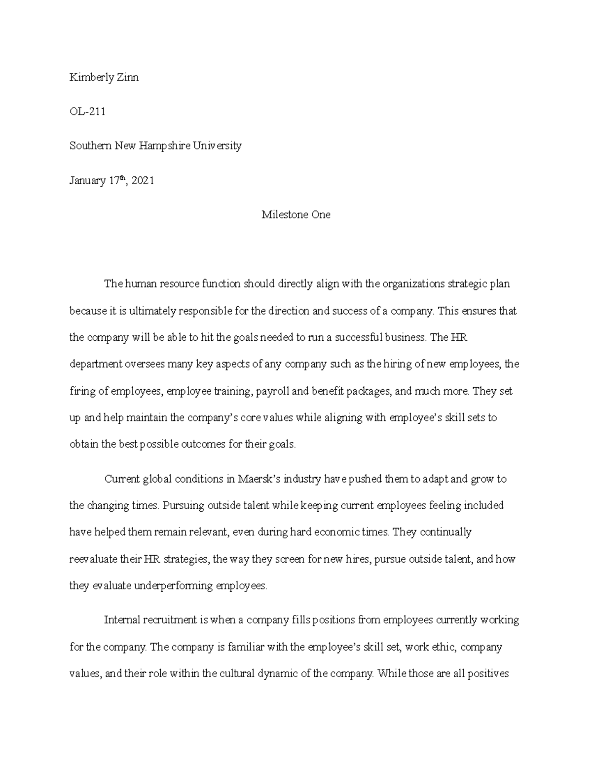 Milestone One paper - Kimberly Zinn OL- Southern New Hampshire ...