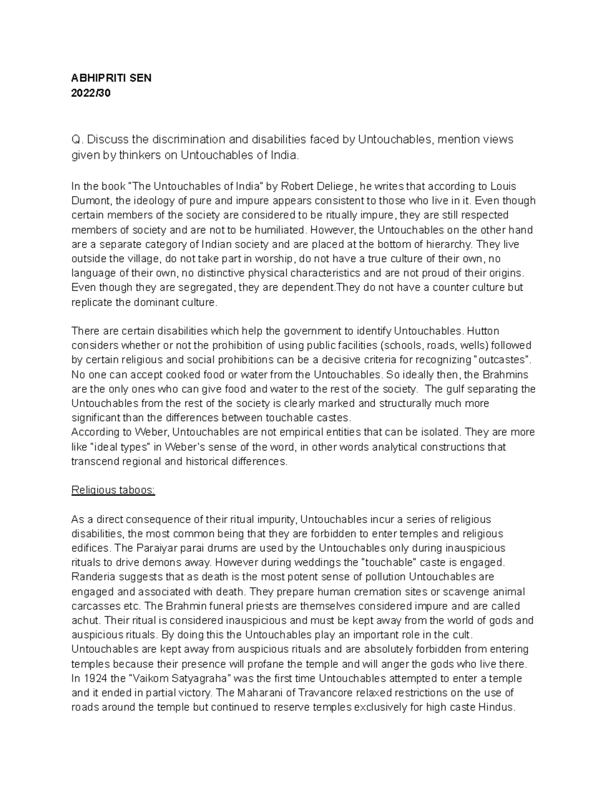 Social Stratification- Assignment - ABHIPRITI SEN 2022/ Q. Discuss the discrimination and - Studocu