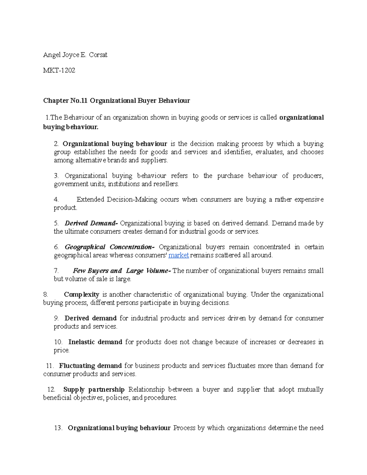 Angel Joyce Corsat - Outlining 3 - Angel Joyce E. Corsat MKT- Chapter ...
