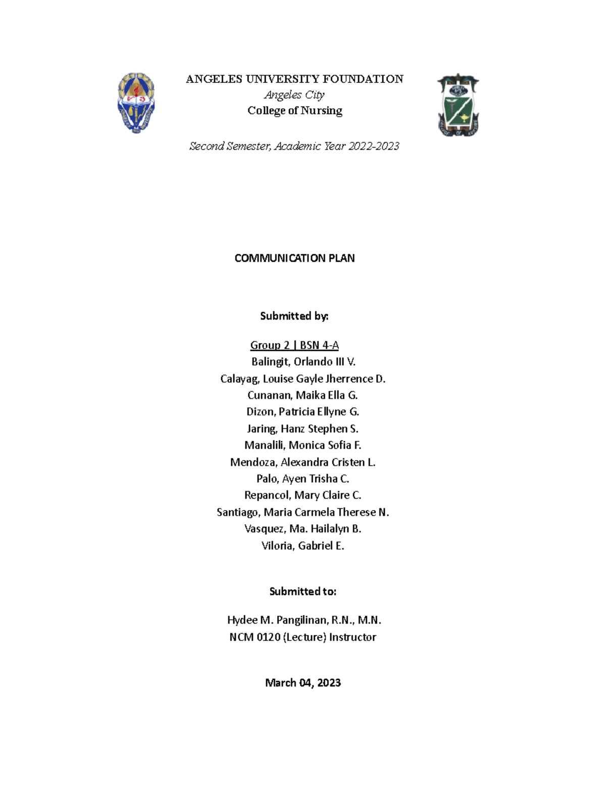 Group-2-BSN-4A Module-2-Communication-Plan - ANGELES UNIVERSITY ...