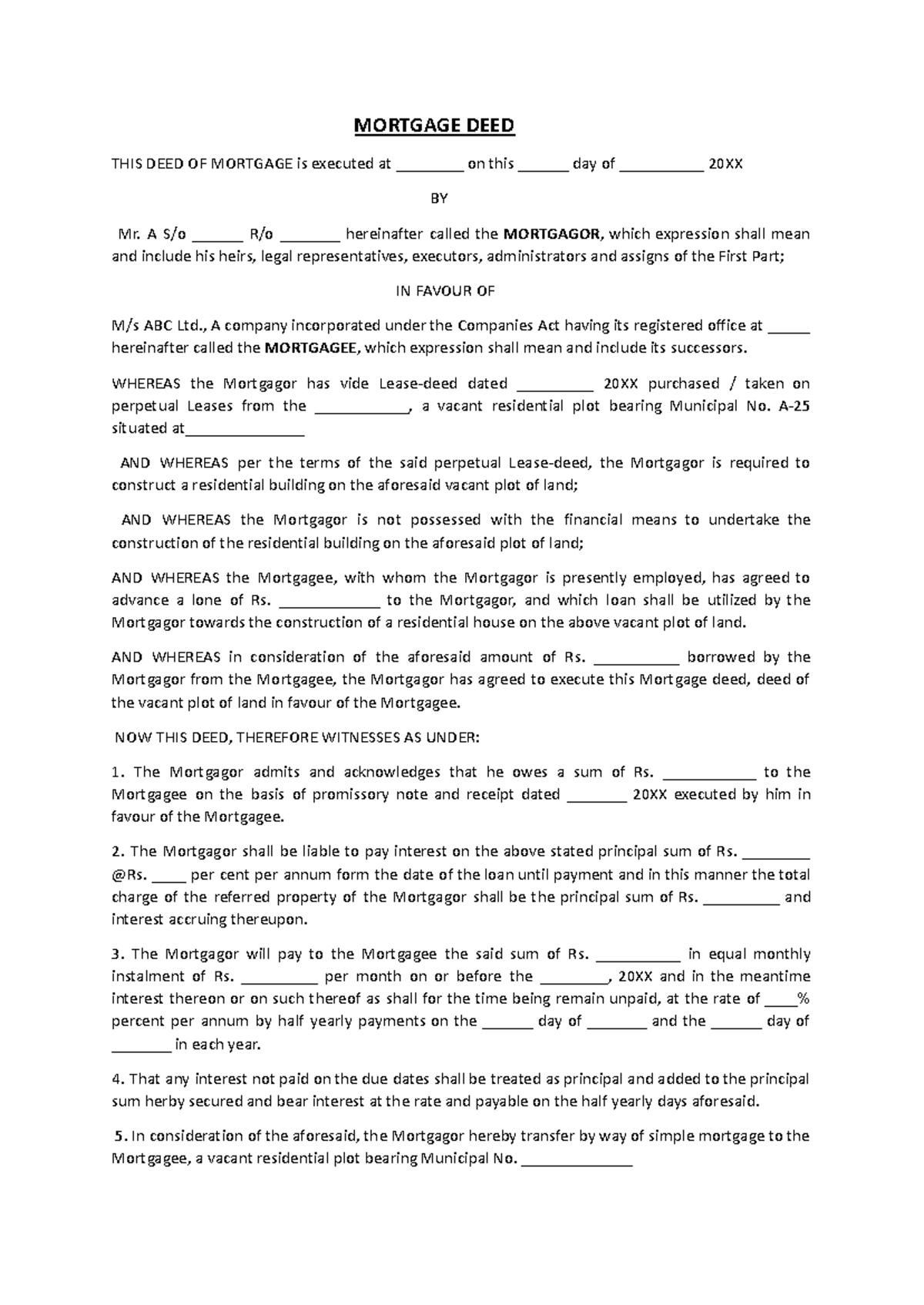 Mortgage-DEED - sample format of mortgage deed - MORTGAGE DEED THIS ...