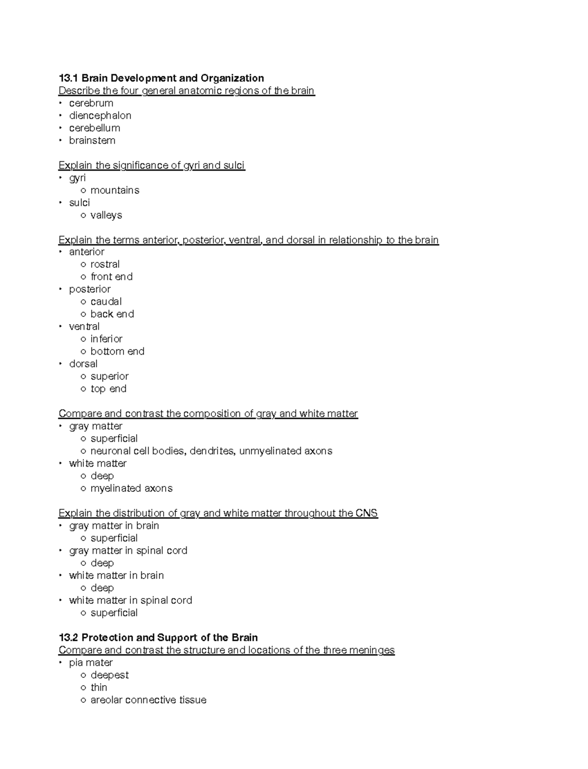 Ch 13 learning objectives X - 13 Brain Development and Organization ...