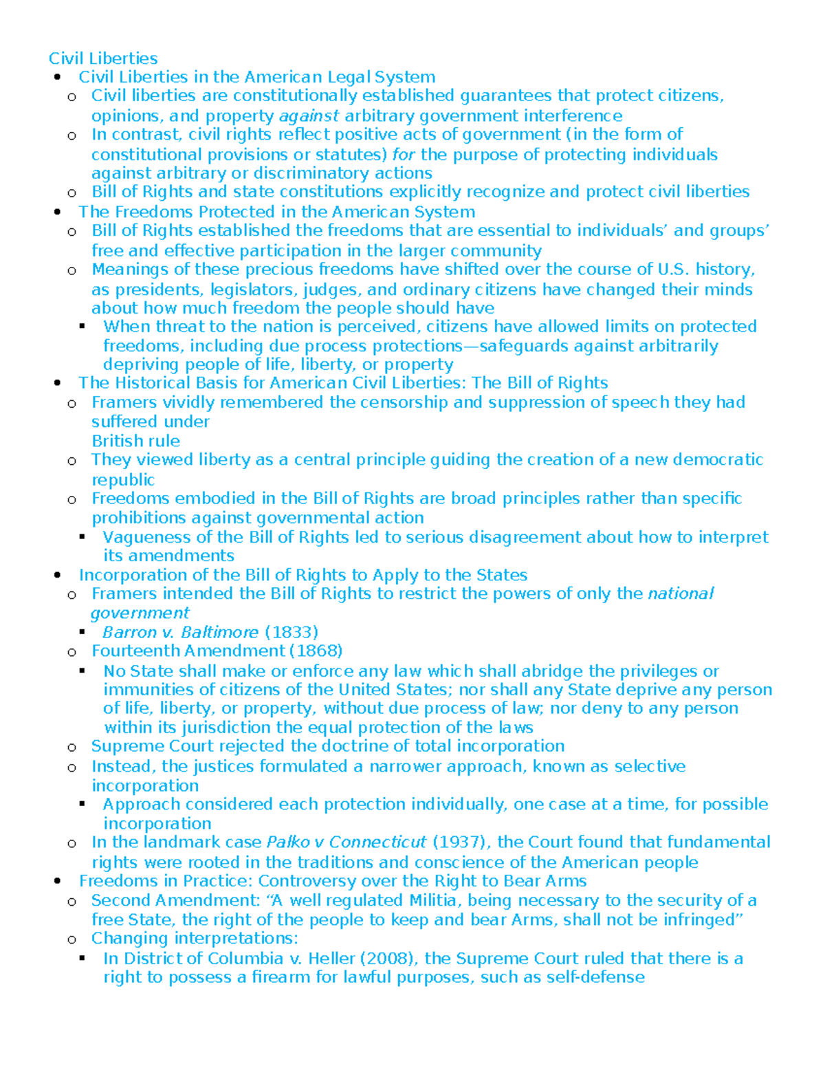 Chapter 4 notes - Civil Liberties in the American Legal System: The ...