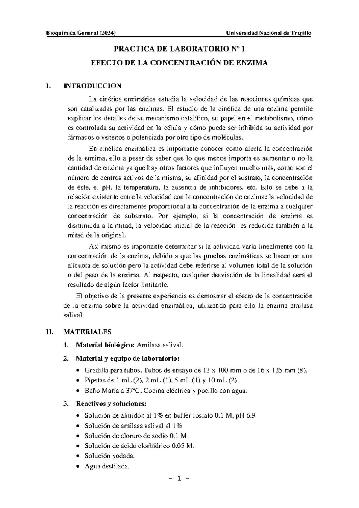 Pr áctica 1 Efecto De La Concentraci ón De Enzima Bioquímica