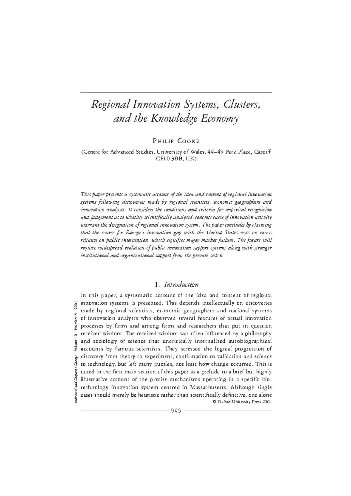 Regional innovation systems, clusters, and the knowledge economy ...