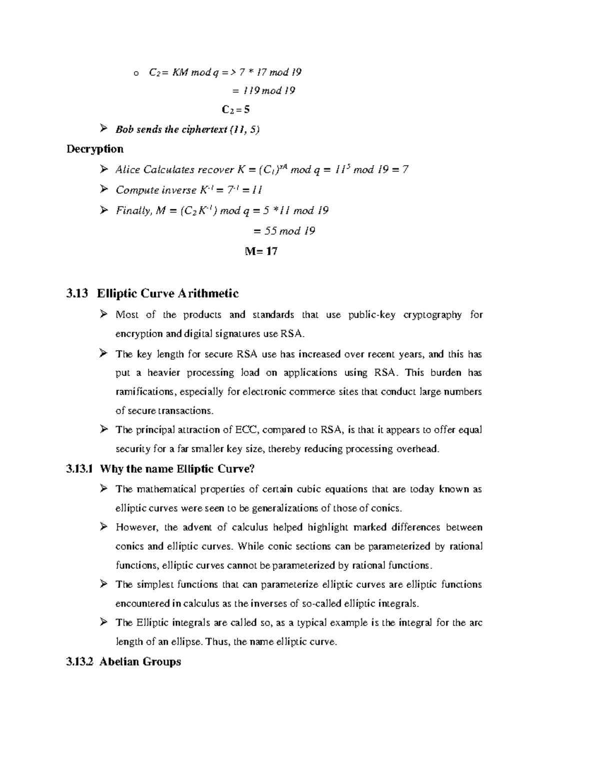 Elliptic Curve Arithmetic And Cryptography O C 2 Km Mod Q 7 17
