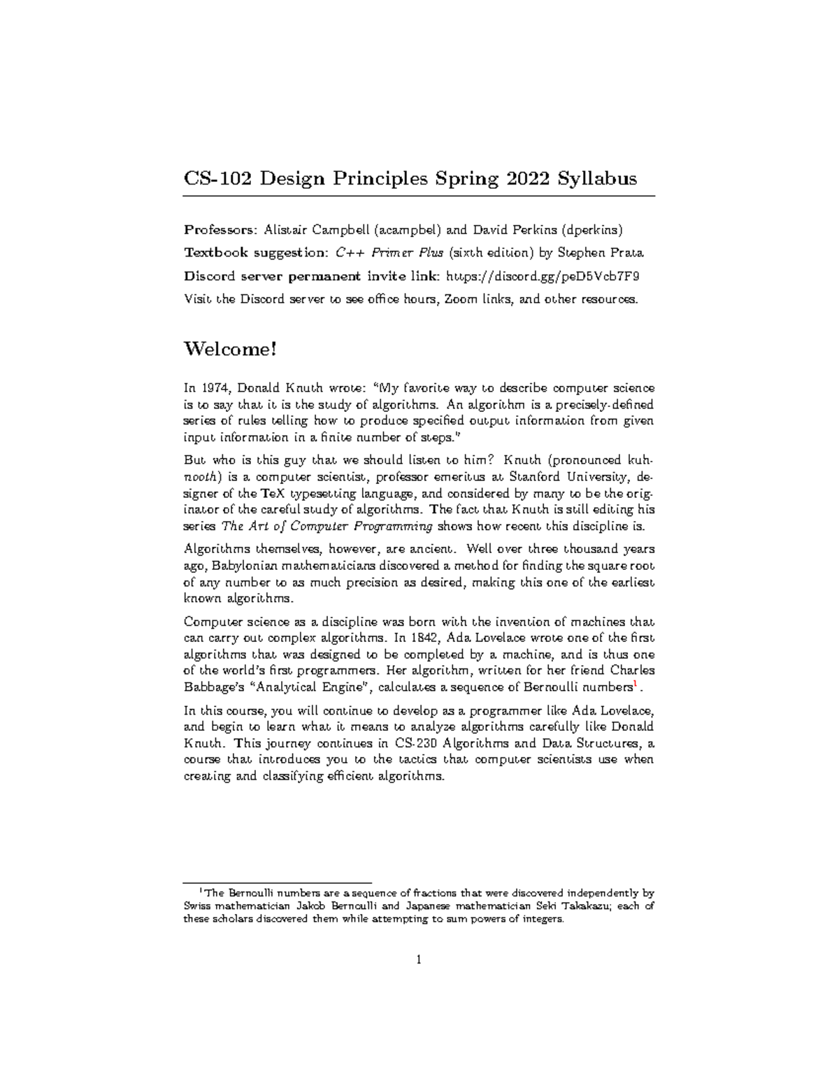Spring 2022 CS102 Syllabus - CS-102 Design Principles Spring 2022 ...