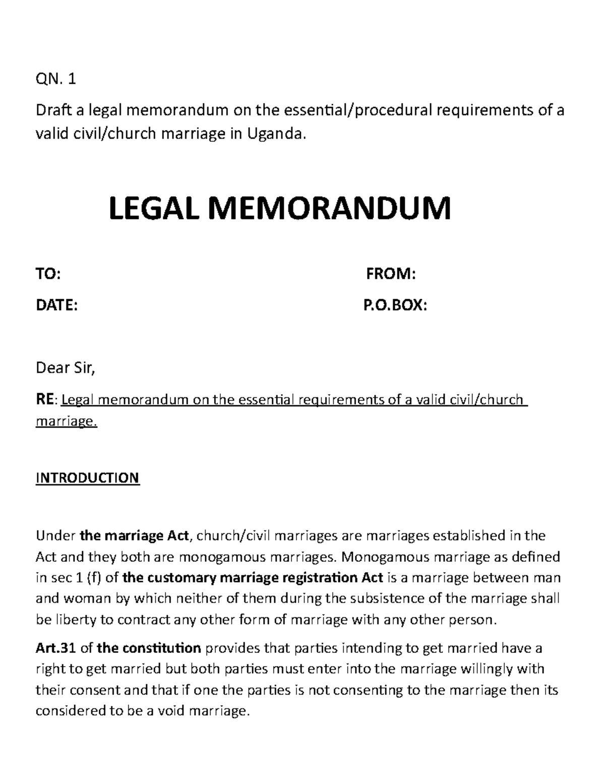 Legal memorandum - QN. 1 Draft a legal memorandum on the essential ...