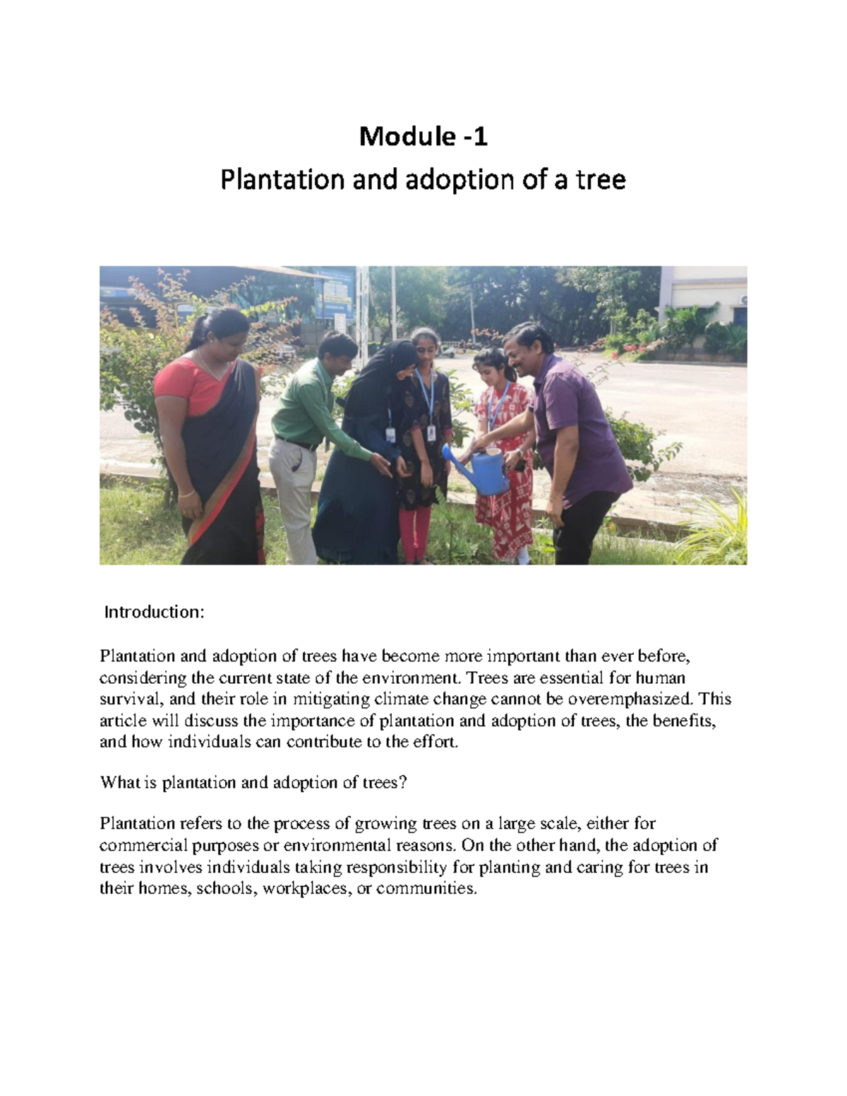 Chinnu 1 - Activities - Module - Plantation and adoption of a tree Introduction: Plantation and ...