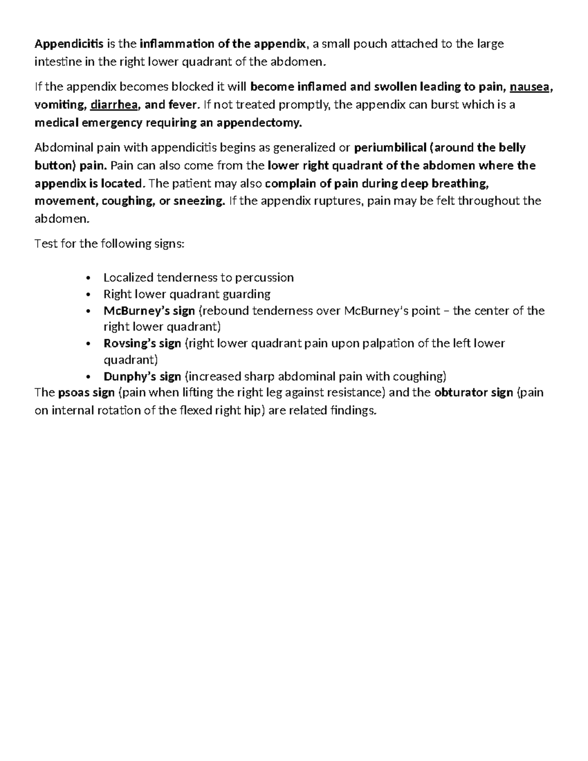 Appendicitis - ADDITIONAL NOTES - Appendicitis is the inflammation of ...