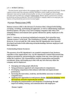 IOM Unit V Notes - unit 5 - UNIT-V Meaning of Human Resource Management ...