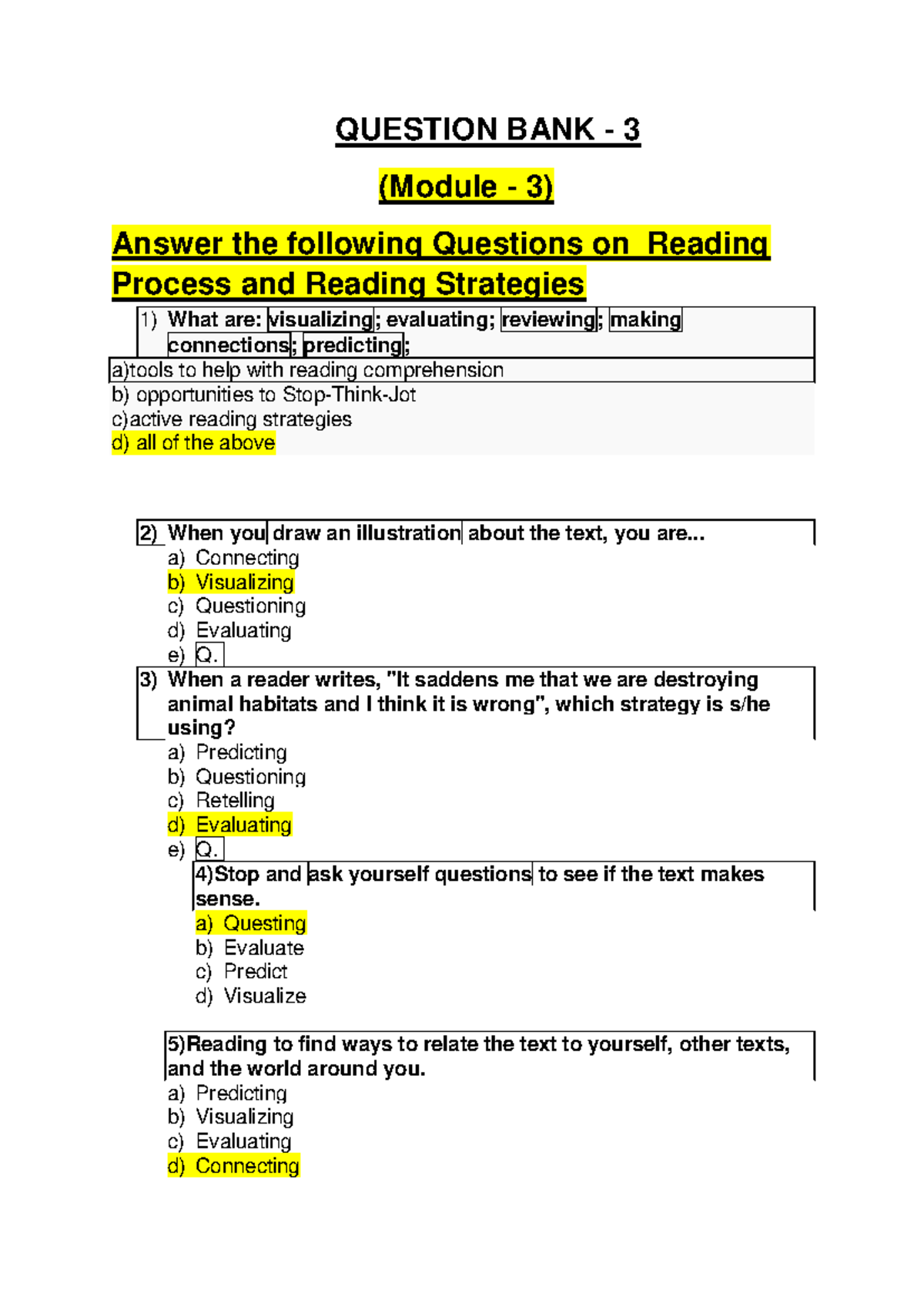 Question BANK - 3 -Module 3 - QUESTION BANK - 3 (Module - 3 ) Answer the following Questions on ...