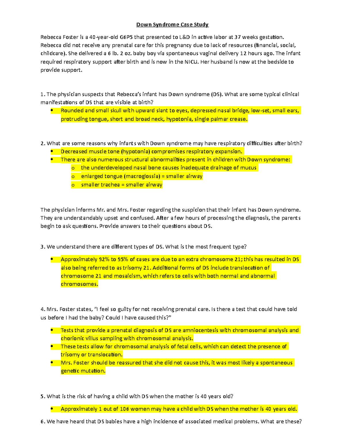 Down syndrome case study (Instructor) - NURS 4628 - UT Tyler - Studocu