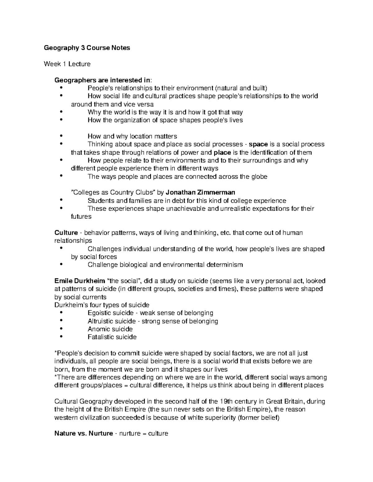 Geography 3 Course Notes - Geography 3 Course Notes Week 1 Lecture ...