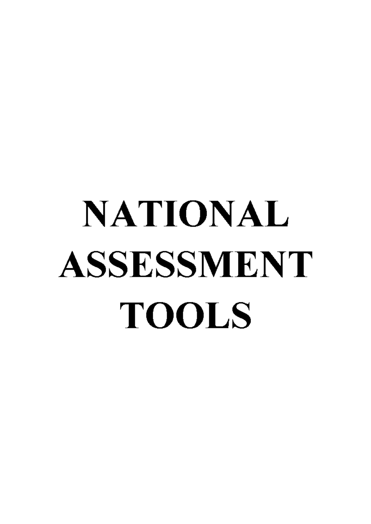 National Assessment form sample - NATIONAL ASSESSMENT TOOLS EVIDENCE ...