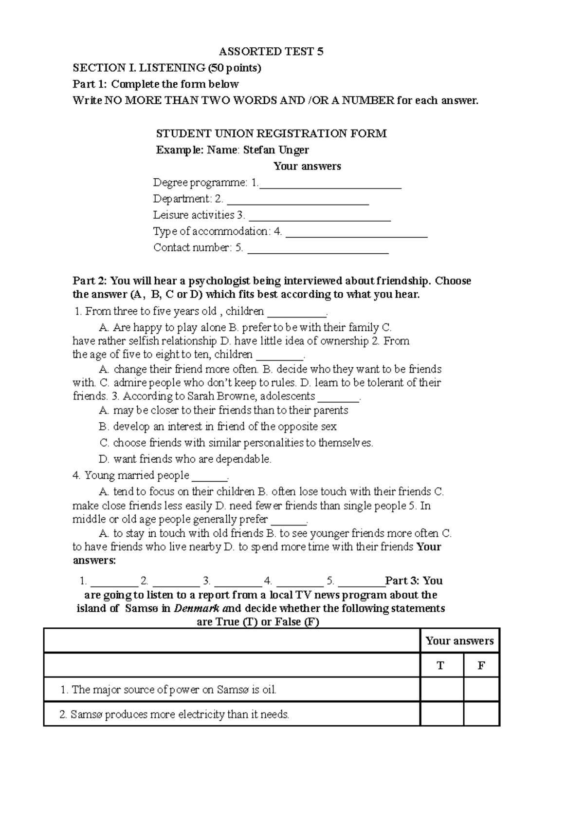 Assorted TEST 5 - practice material for highscholer - ASSORTED TEST 5 ...