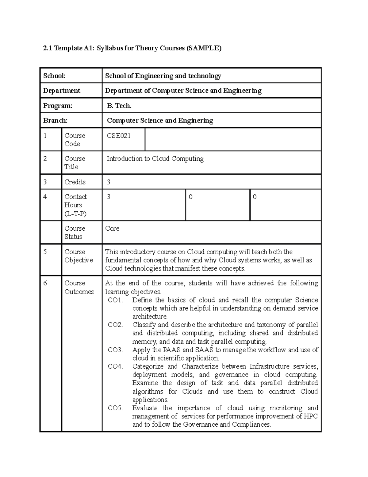 CSE021 Introduction to Cloud Computing - 2 Template A1: Syllabus for ...