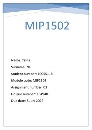 MIP1502 Assessment 3 2023 Memo - MIP1502/102_2/0/ Tutorial Letter 102_2 ...