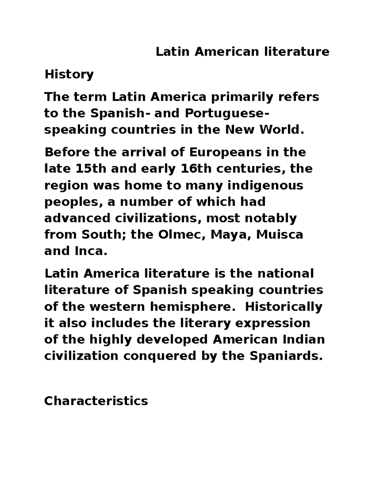 Latin American - Before the arrival of Europeans in the late 15th and ...